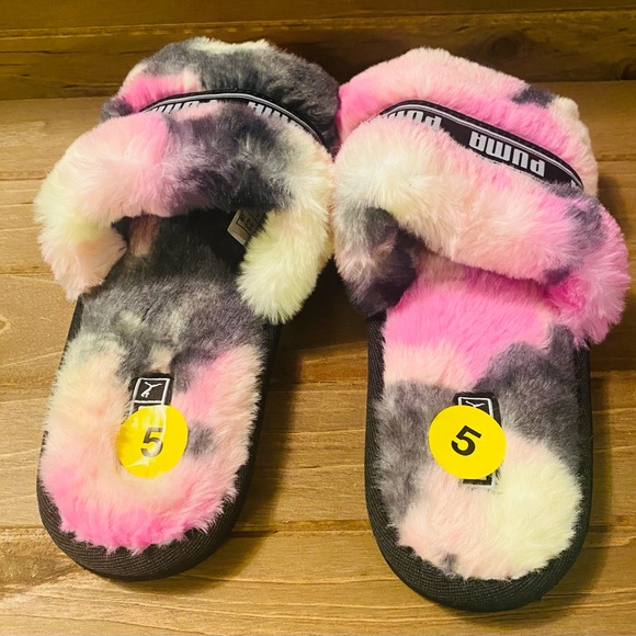 Puma | Shoes | Nwt Puma Girls Sz 5 Fluff Tye Dye Sandal Slipper Flip ...
